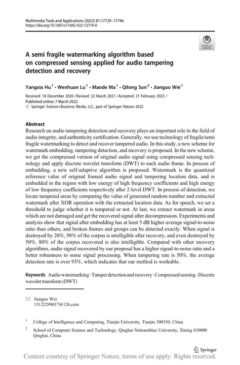 a semi fragile watermarking algorithm based on compressed sensing applied for audio tampering