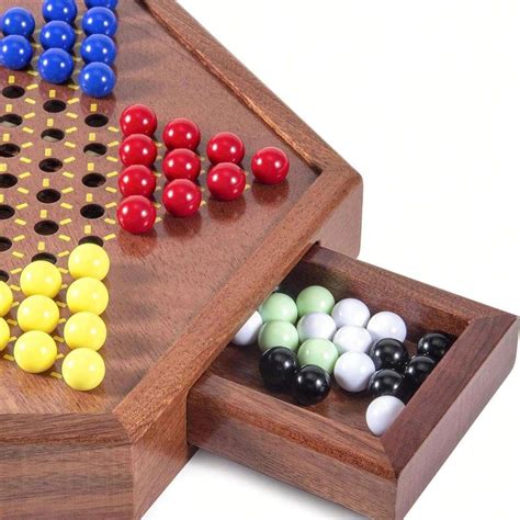 Jeu De Dames Chinoises En Bois De Pouces Avec Tiroir De Rangement