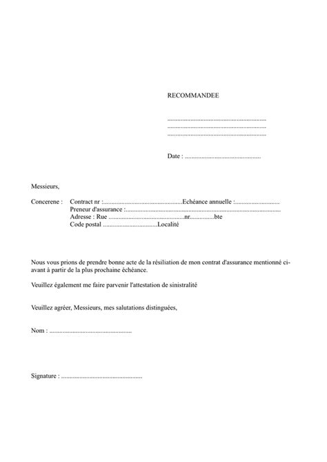 Exemple de lettre de résiliation de contrat d assurance DOC PDF