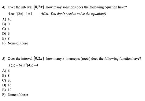 solved 4 over the interval [0 2π how many solutions does