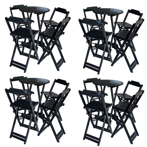 Kit 4 Jogos De Mesa Bistrô De Madeira 4 Cadeiras Dobravel Ideal