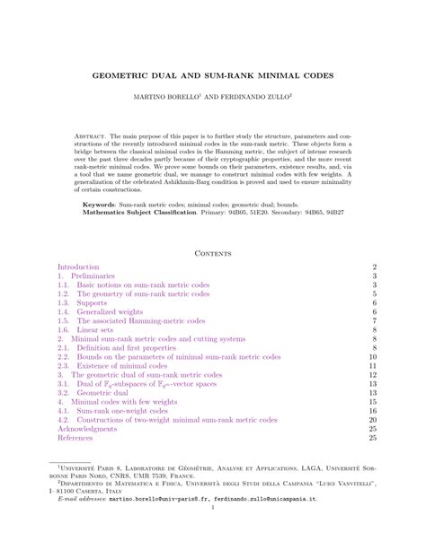 pdf geometric dual and sum rank minimal codes