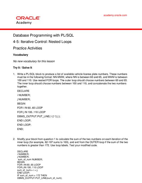 plsql 4 5 practice database programming with pl sql 4 5 iterative control nested loops