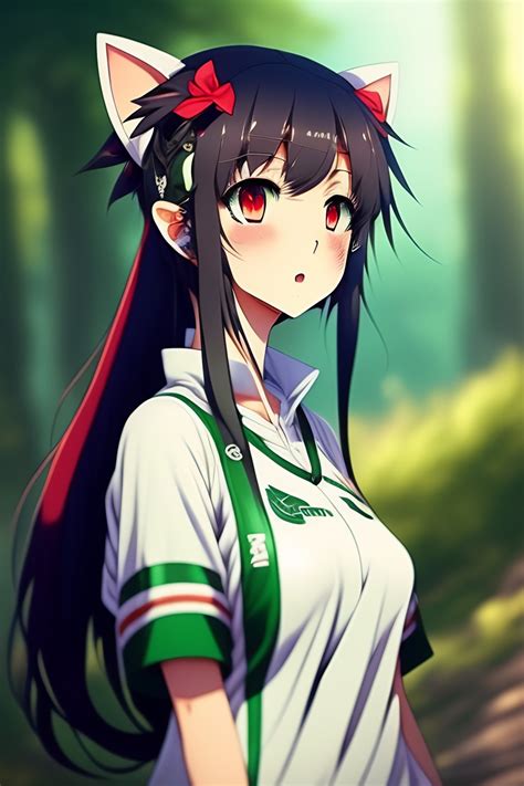 Lexica Cute Anime Girl Green Hair Small Cat Ears No Normal Ears Pale Skin Sport Clothing