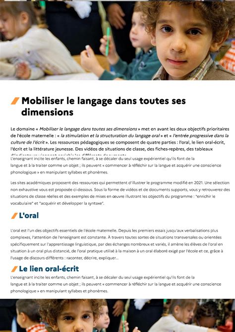 Mobiliser Le Langage Dans Toutes Ses Dimensions