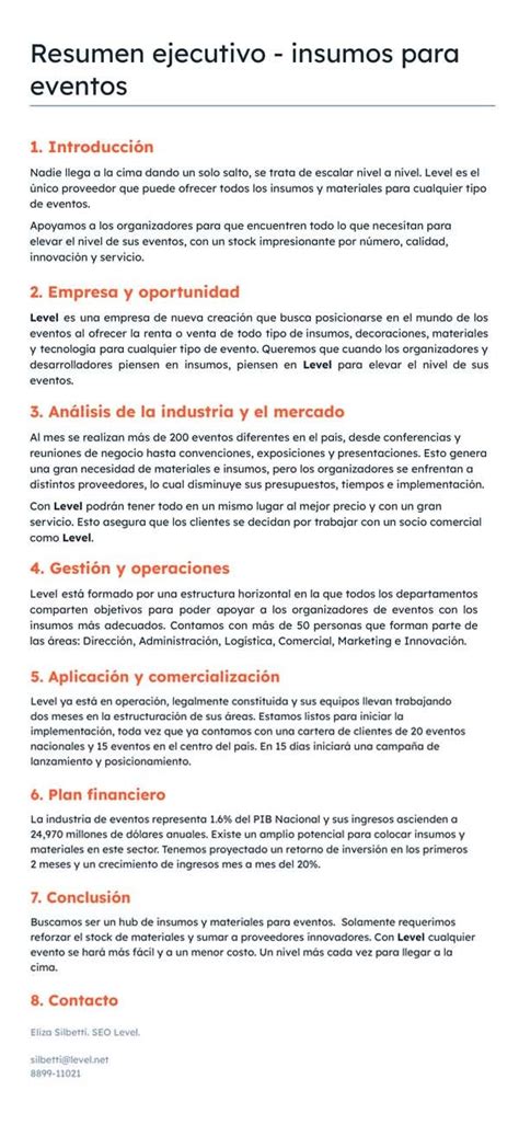 Plantilla De Resumen Ejecutivo Del Proyecto