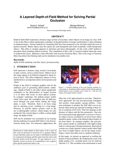 pdf a layered depth of field method for solving partial occlusion