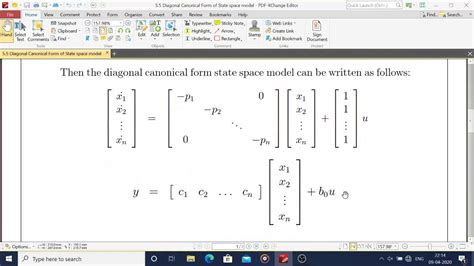 diagonal canonical form of state space model youtube