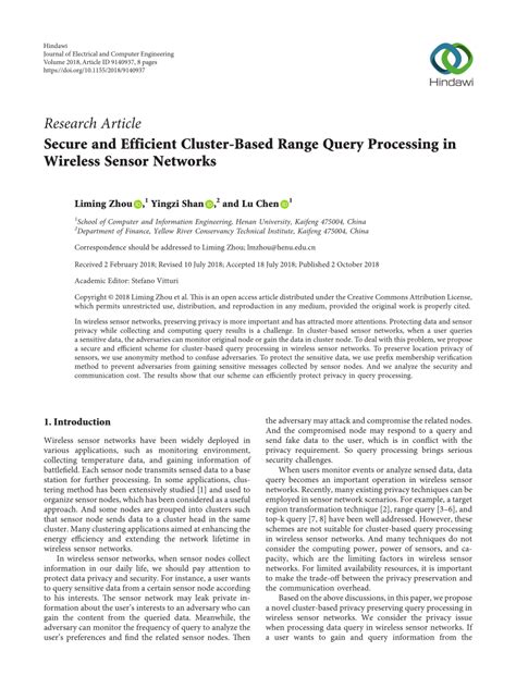 pdf secure and efficient cluster based range query processing in wireless sensor networks