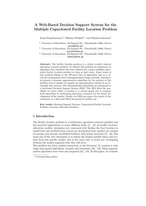 [pdf] a web based decision support system for the multiple capacitated facility location problem