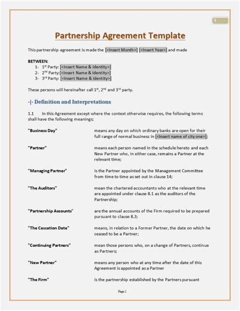 WORD Of Simple Partnership Agreement Doc WPS Free Templates