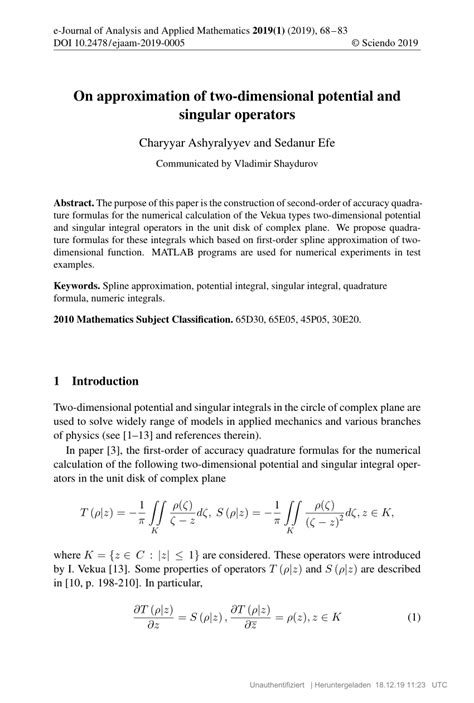 pdf on approximation of two dimensional potential and singular operators