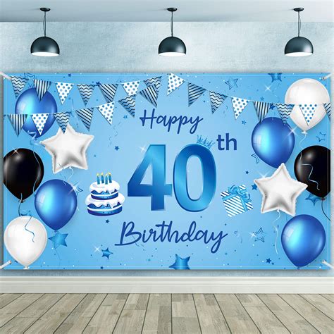 Buy Happy 40th Birthday Banner Backdrop Blue Extra Large Fabric 40th