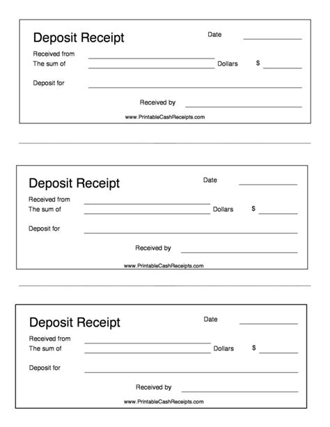 Printable Deposit Receipt Template