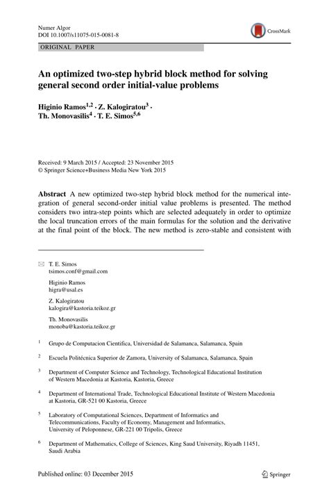 pdf an optimized two step hybrid block method for solving general second order initial value