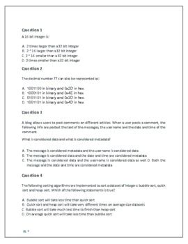 AP CSP Style Multiple Choice Questions For The Test High School 10 11