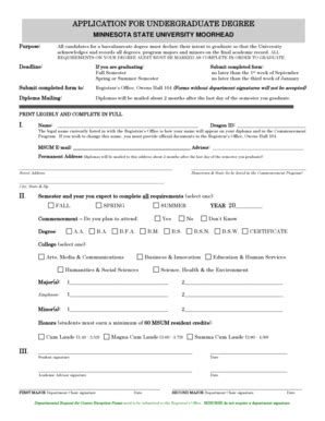 Fillable Online APPLICATION FOR UNDERGRADUATE DEGREE MINNESOTA STATE