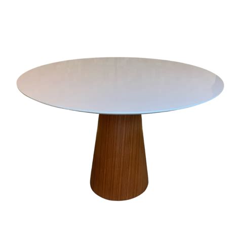 Mesa De Jantar Cone 110 Cm Base Madeira Natural Mogno E Tampo Laqueado