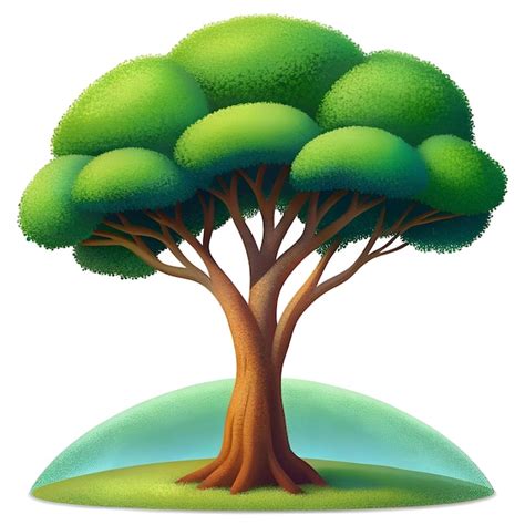Un árbol de dibujos animados alegre con un grueso tronco marrón y hojas