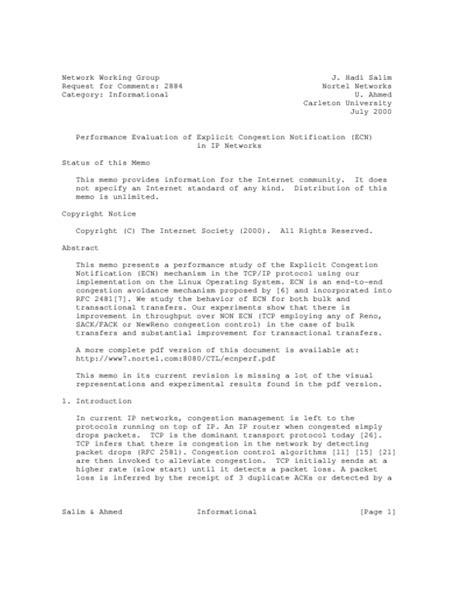 pdf performance evaluation of explicit congestion notification ecn in ip networks usman