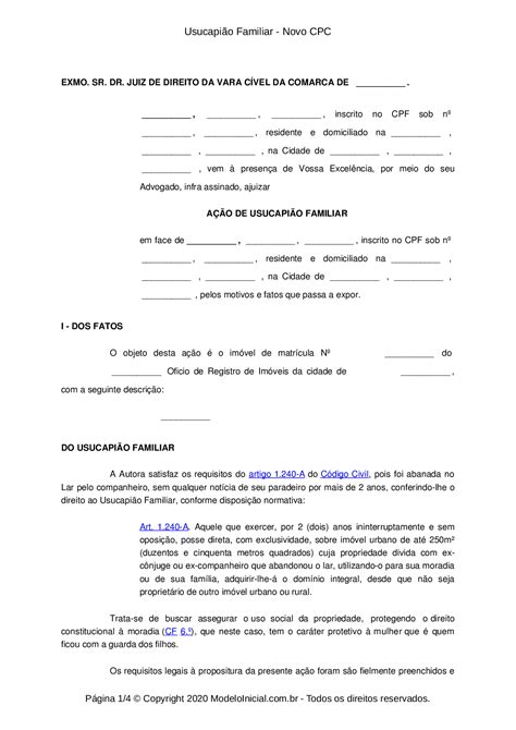 Modelo Usucapião Familiar