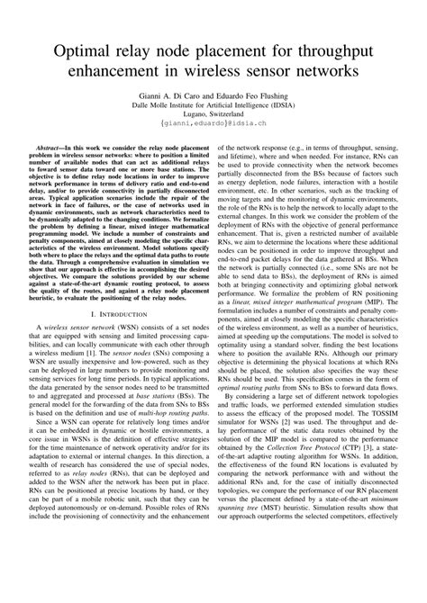 pdf optimal relay node placement for throughput enhancement in wireless sensor networks