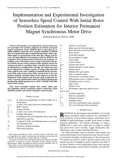 pdf implementation and experimental investigation of sensorless speed control with initial