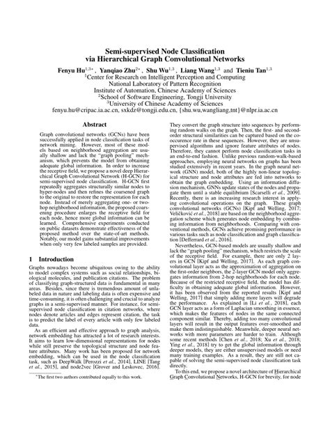 pdf semi supervised node classification via hierarchical graph convolutional networks