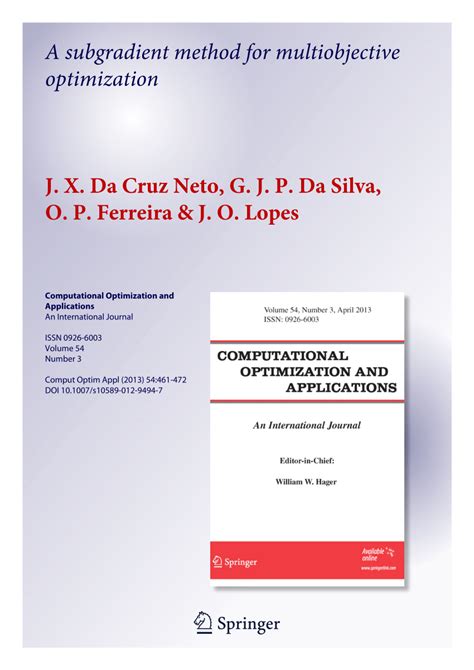 pdf a subgradient method for multiobjective optimization