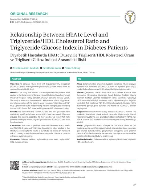 Pdf Relationship Between Hba C Level And Triglyceride Hdl Cholesterol