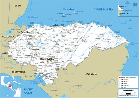 Large Detailed Physical And Road Map Of Honduras Honduras Large