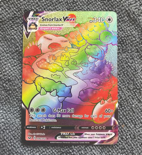 Pokemon Snorlax Vmax Rainbow Rare Full Art Sword Shield Nm