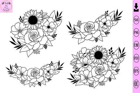 Flowers Svg Flower Svg Bundle Floral Svg Illustration Par Tadashop