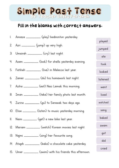 Simple Past Tense Online Pdf Exercise For Year Live Worksheets