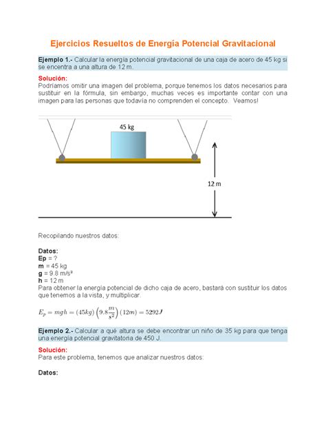 Ejercicios Resueltos de Energía Potencial Gravitacional Calcular la