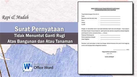 Surat Pernyataan Tidak Menuntut Ganti Rugi Atas Bangunan Dan Atau