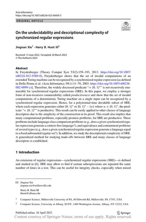 pdf on the undecidability and descriptional complexity of synchronized regular expressions