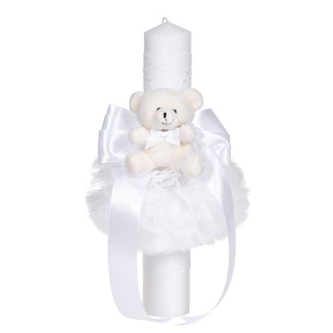 Set Lumanare Botez Cu Ursulet Si Trusou Botez In Landou Decor Dantela