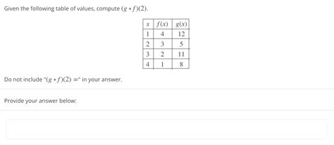 solved given the following table of values compute