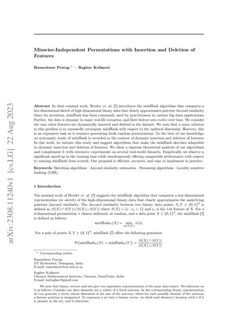 minwise independent permutations with insertion and deletion of features deepai