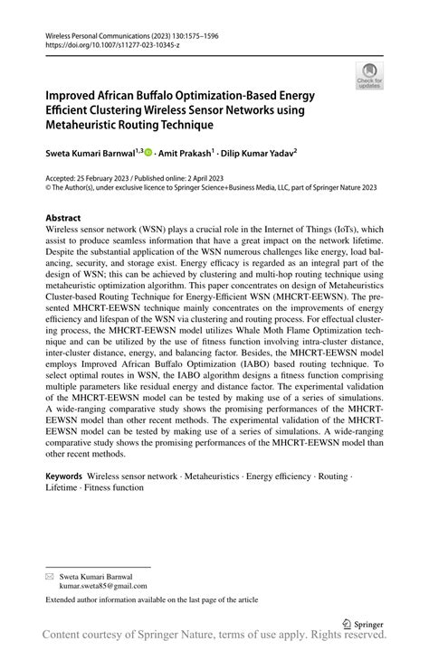 improved african buffalo optimization based energy efficient clustering wireless sensor networks