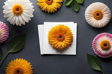 Una tarjeta con una flor y una tarjeta que diga feliz cumpleaños