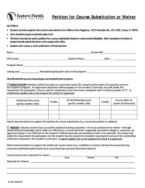 Fillable Online Petition For Course Substitution Or Waiver Fax Email