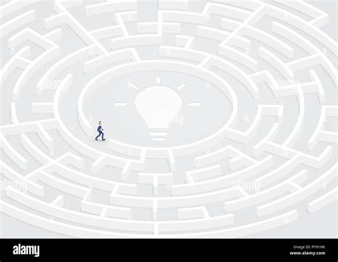 businessman success to finding the solution in circular maze labyrinth vector illustration
