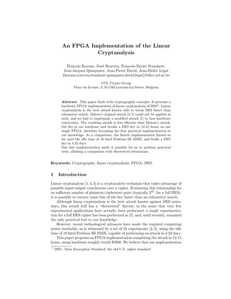 pdf an fpga implementation of the linear cryptanalysis