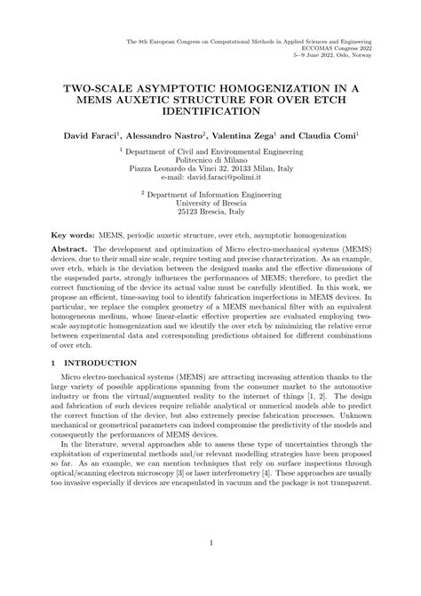 pdf two scale asymptotic homogenization in a mems auxetic structure for over etch identification