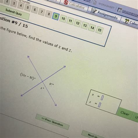 given the figure below find the values of x and z