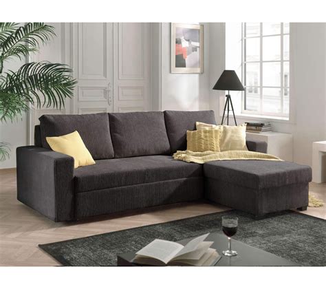 Canapé D angle Réversible Convertible 4 Places Velours Gris Foncé