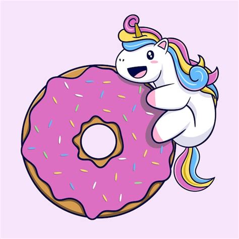 Lindo unicornio con donut ilustración vectorial estilo de dibujos