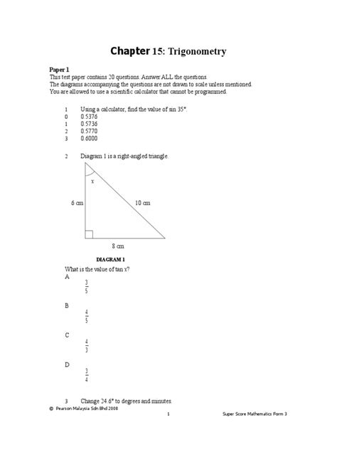 form 3 chapter 15 trigonometry pdf triangle trigonometric functions